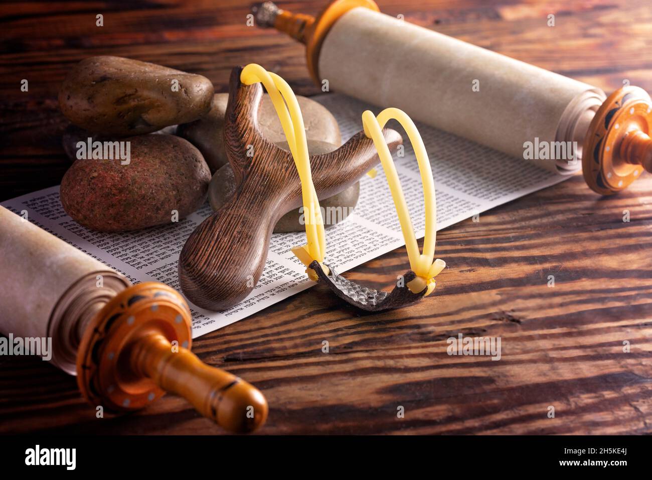 Five Smooth Stones and a Sling Shot on a Hebrew Scroll Symbolising the ...