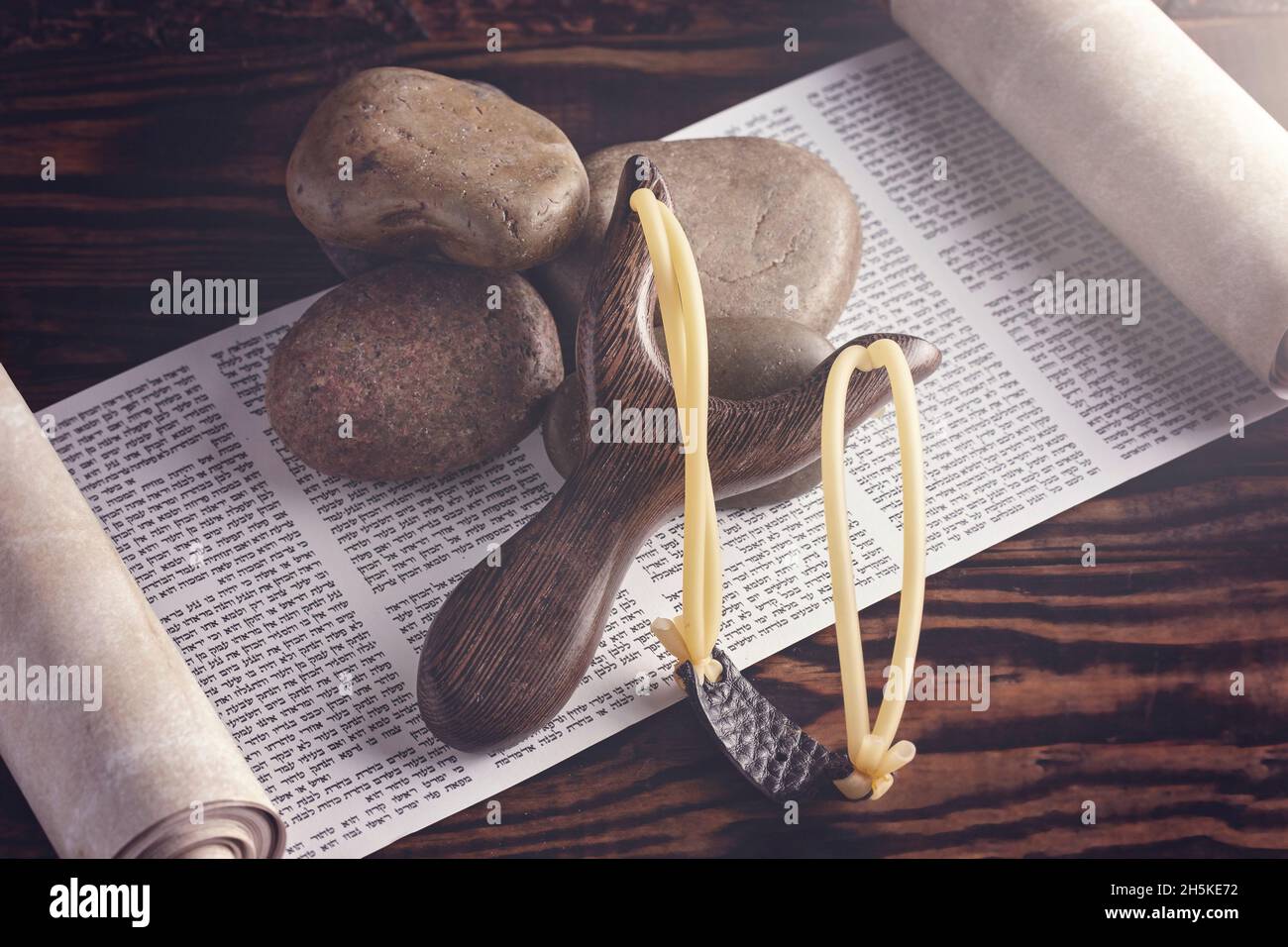 Five Smooth Stones and a Sling Shot on a Hebrew Scroll Symbolising the ...