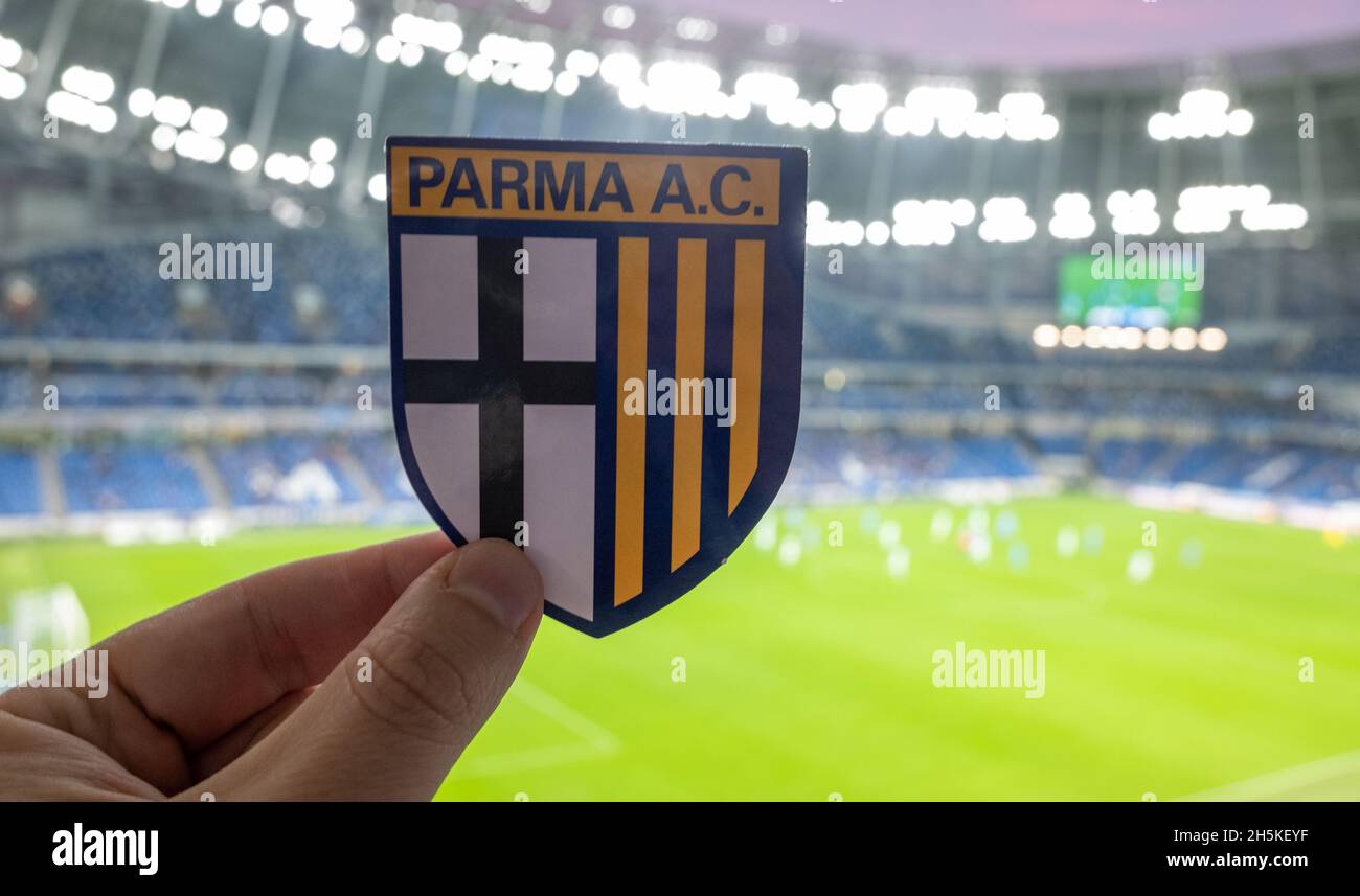 September 12, 2021, Parma. The emblem of the Parma Calcio football club ...