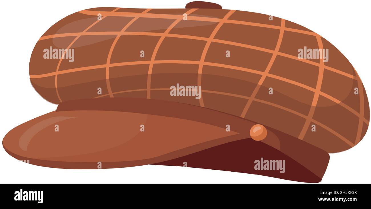 Cartoon peaked cap. Brown checkered retro hat of worker, vector ...