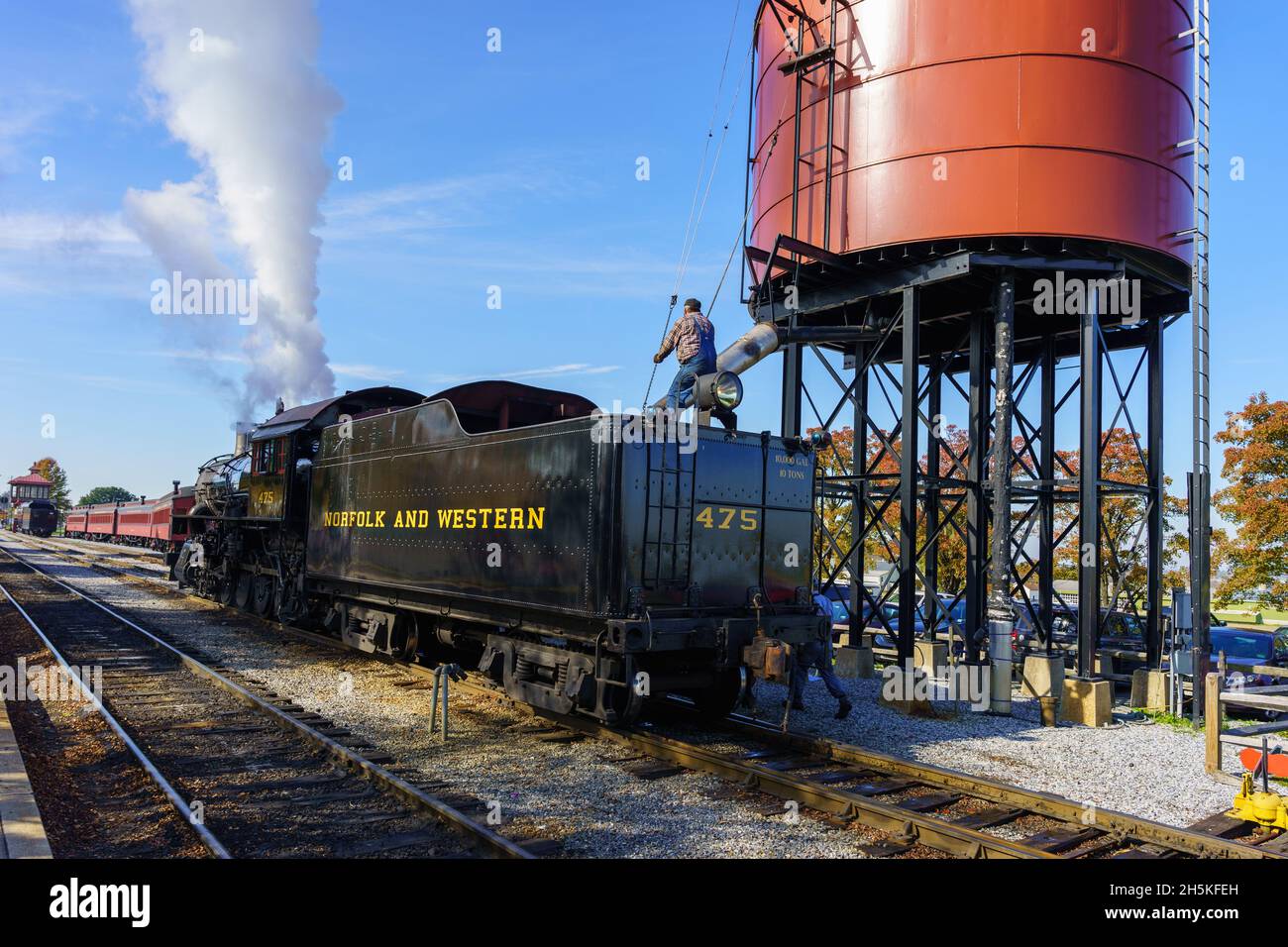 Strasburg, PA, USA - November 7, 2021: A worker on the Strasburg Rail ...