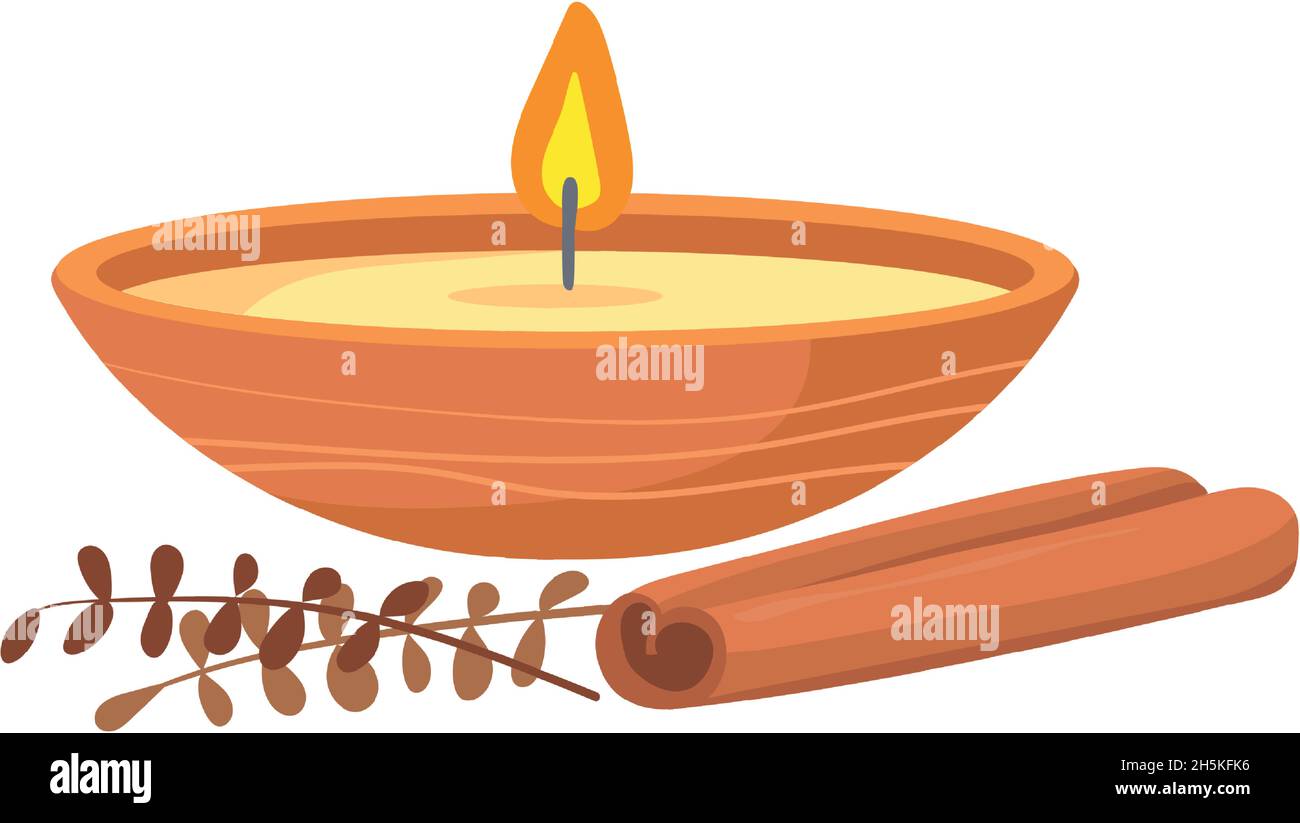 Cartoon candle with vanilla. Wicking container for wax candles, vector ...