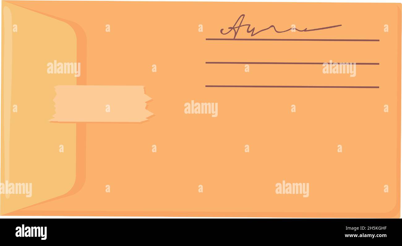 Cartoon yellow envelope. Postal address for postcard, flat vector ...