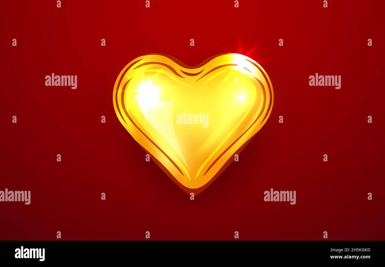 Realistic golden heart. Gold decorative design element for Valentine's ...