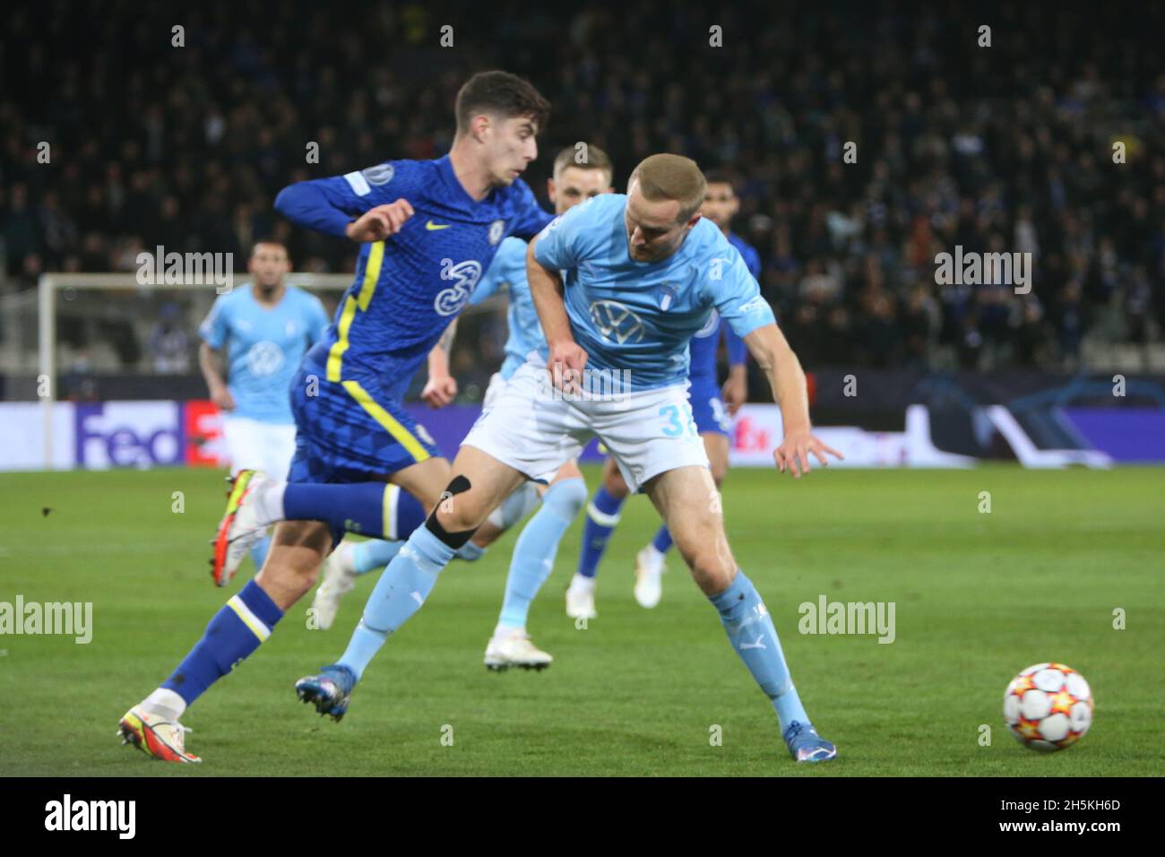 Kai Havertz of FC Chelsea and Franz Brorsson of Malmoe FF during the ...