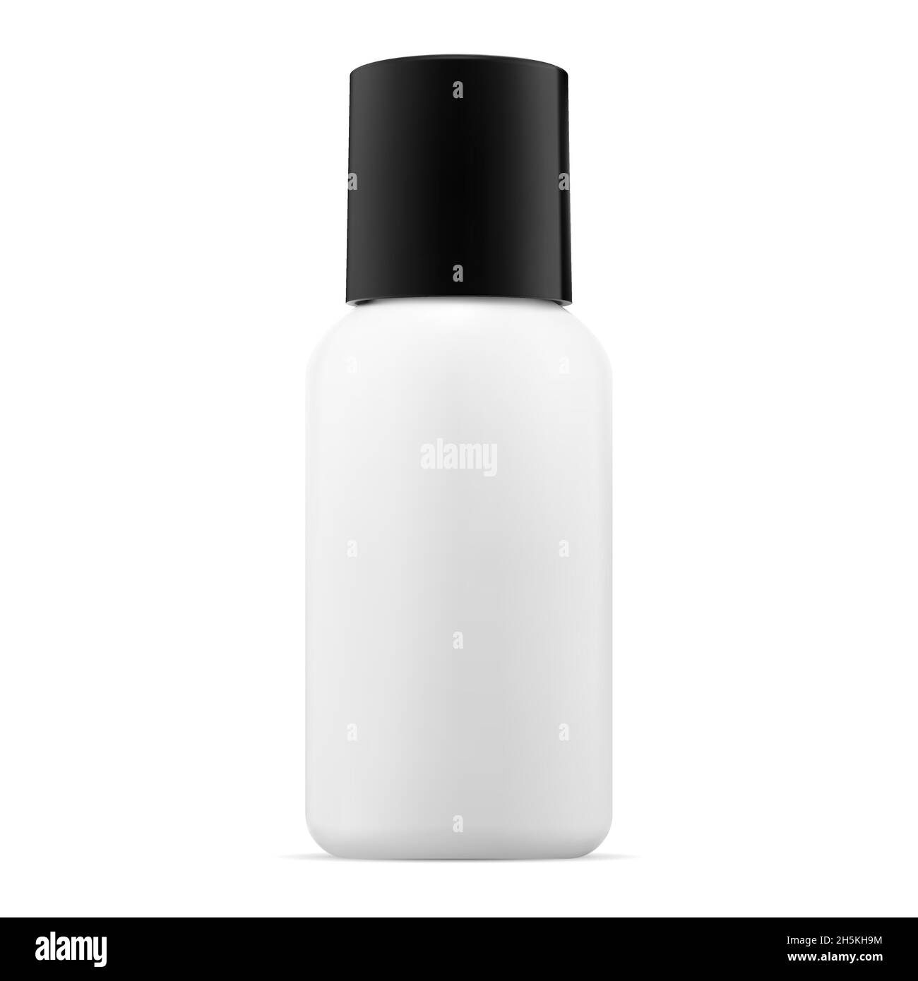 Glass cosmetic bottle mockup. White cylinder jar blank, black cap ...