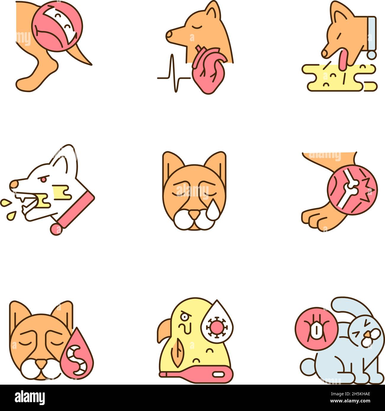 Domestic animal disease RGB color icons set Stock Vector Image & Art ...