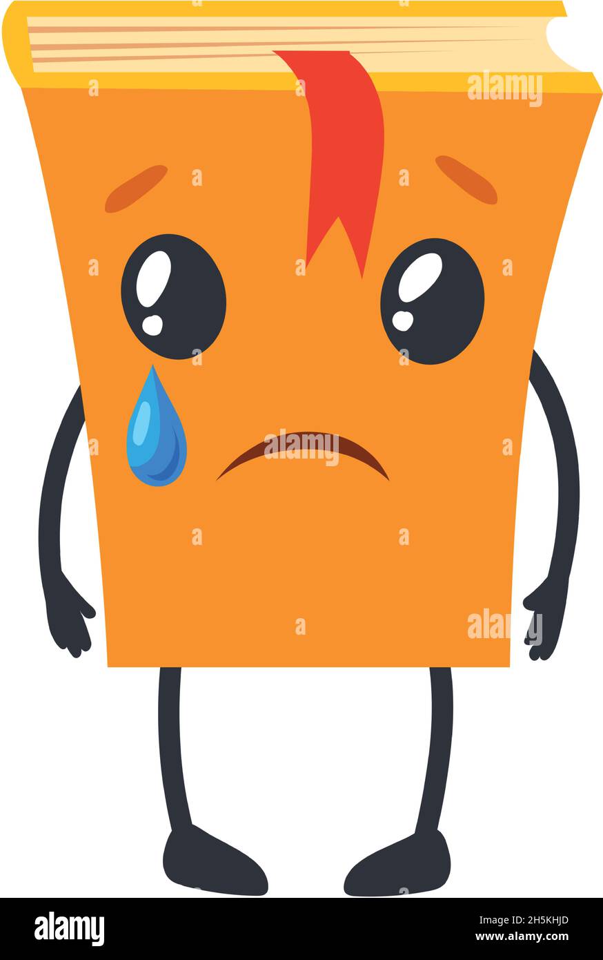 Crying textbook. Childish book with face, sad literature, cartoon cute ...