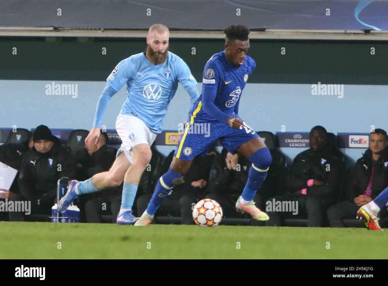 Callum Hudson-Odoi of FC Chelsea and Jo Inge Berget of Malmoe FF during ...