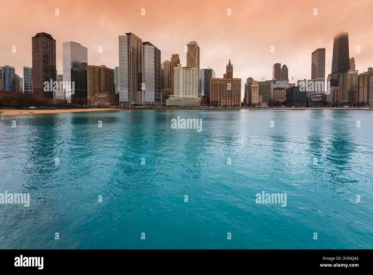 View of the Chicago skyline on Lake Michigan; Chicago, Illinois, United ...