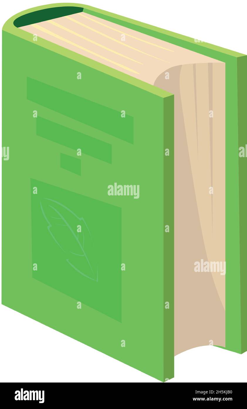 Cartoon green textbook. Vertical colorful diary or booked document ...