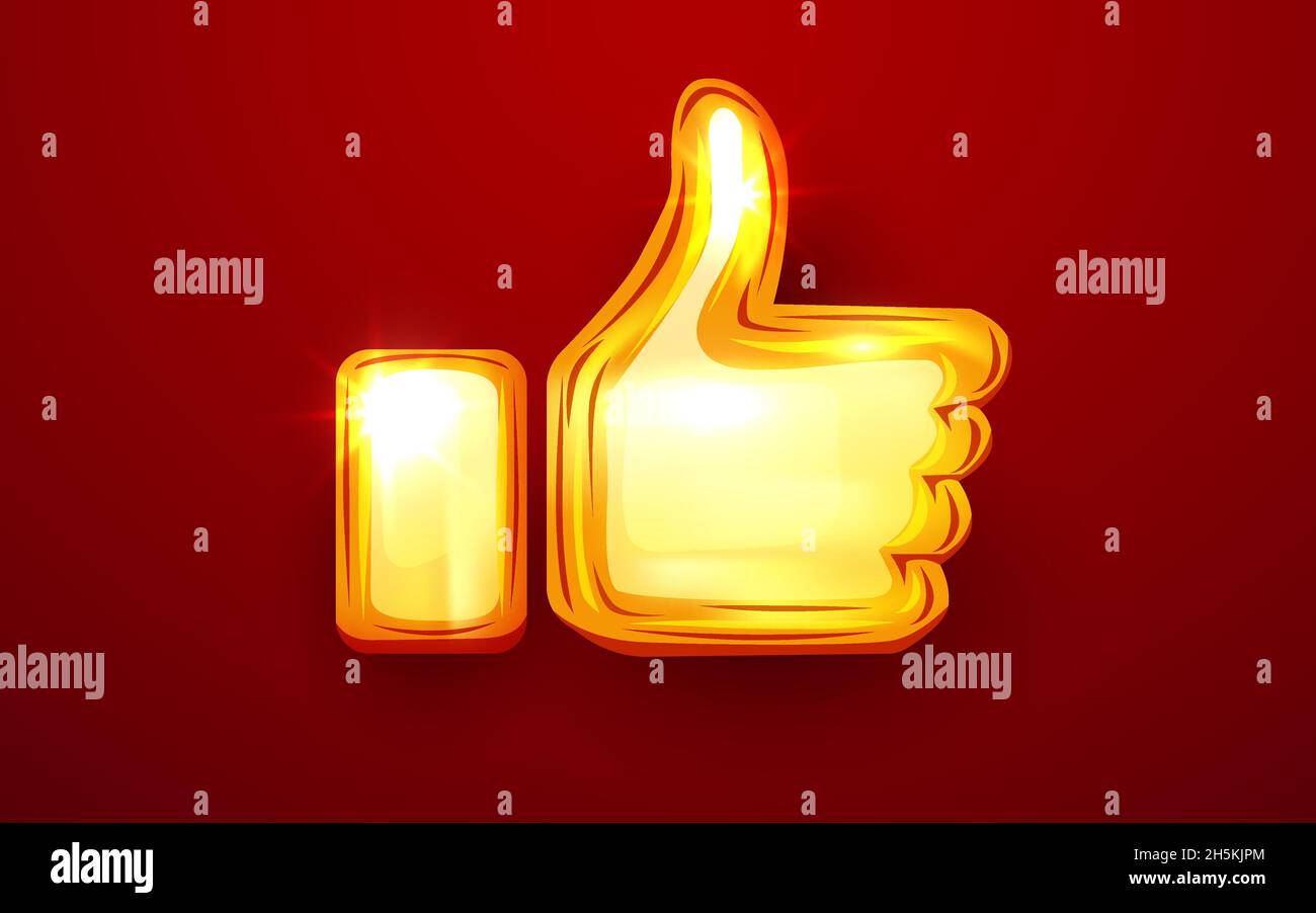 Golden like icon. Thumbs up approve symbol. Vector illustration Stock ...