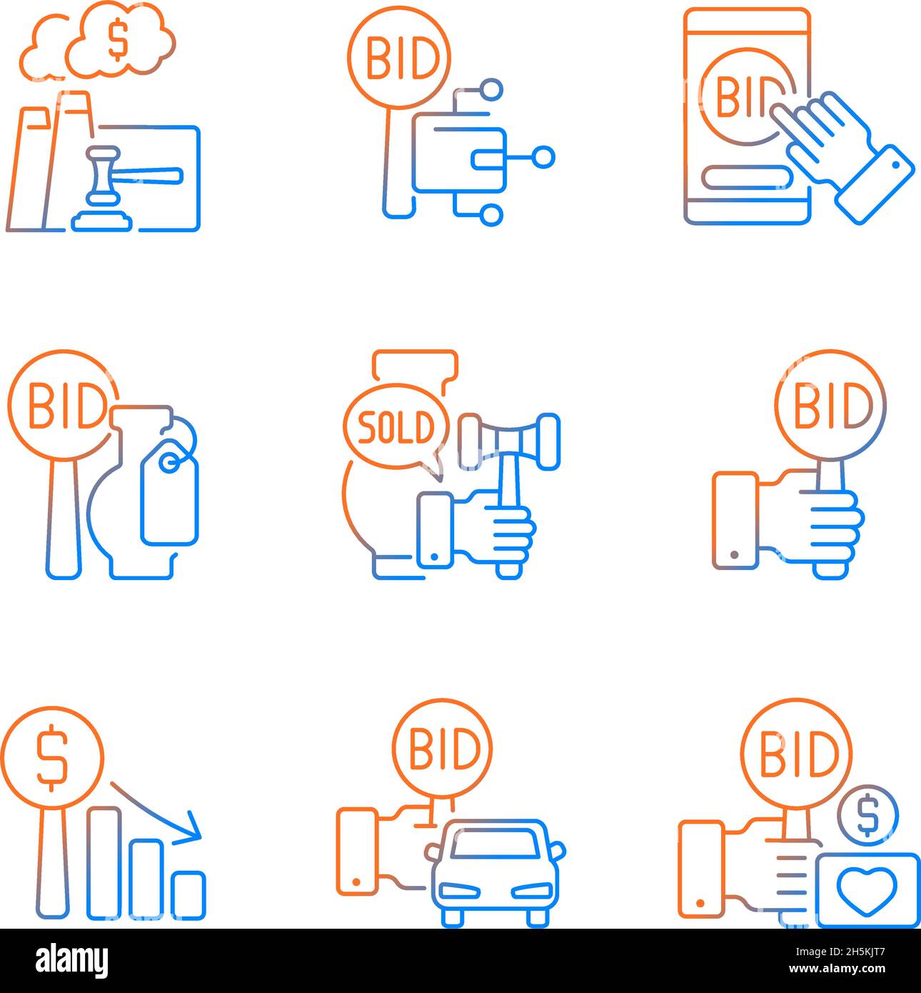 Types of auctions gradient linear vector icons set Stock Vector Image ...