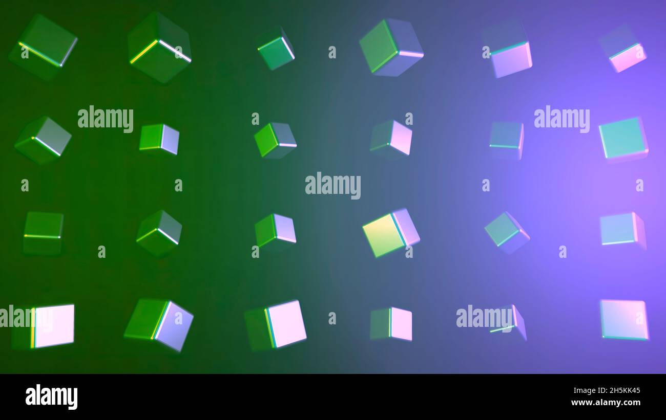 Rotating cubes that reflect light on colorful background. Animation ...