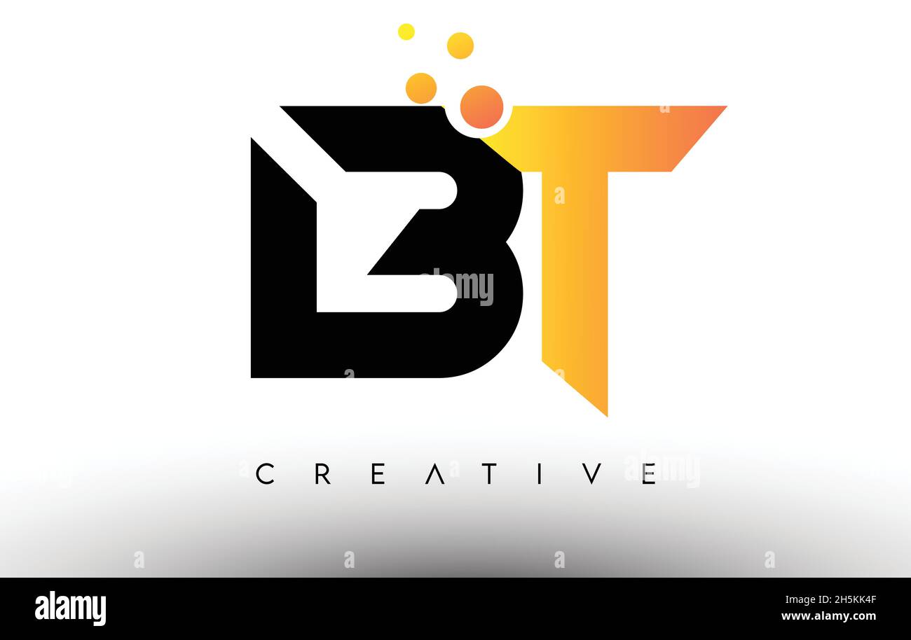 BT Black Orange Letter Logo Design. BT Icon with Dots and Bubbles ...