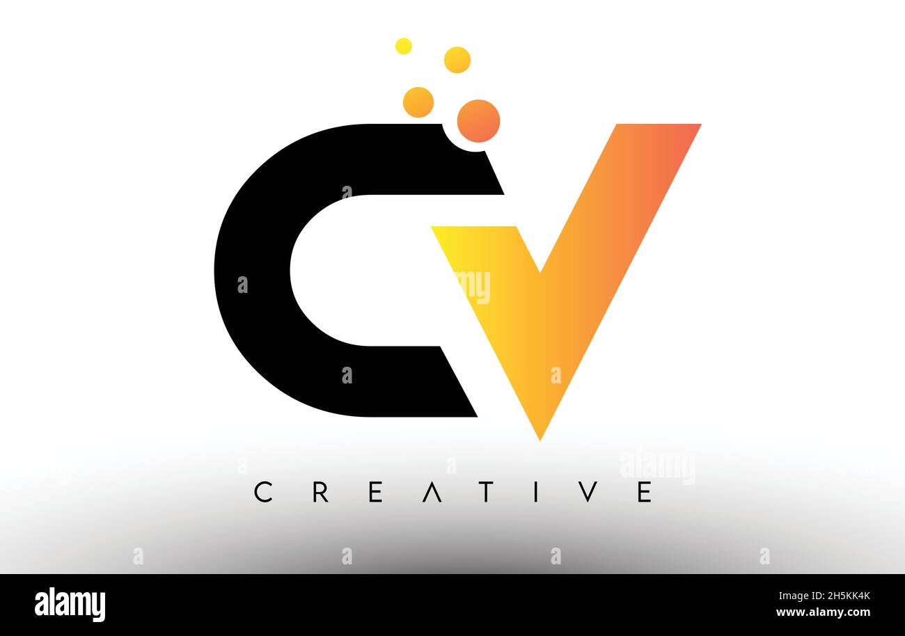 CV Black Orange Letter Logo Design. CV Icon with Dots and Bubbles ...