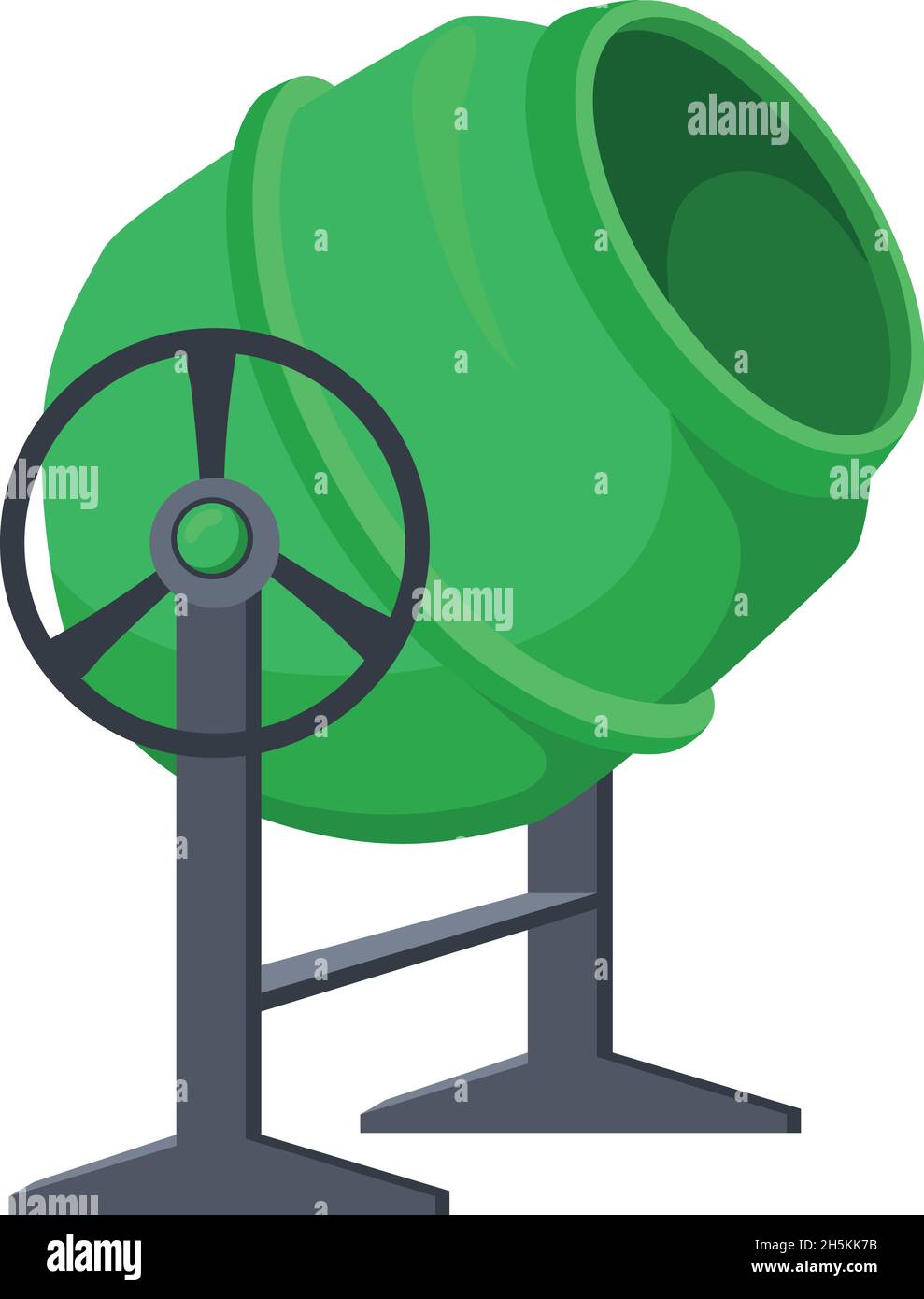Construction concrete mixer. Green tool mixing cement on wheels ...