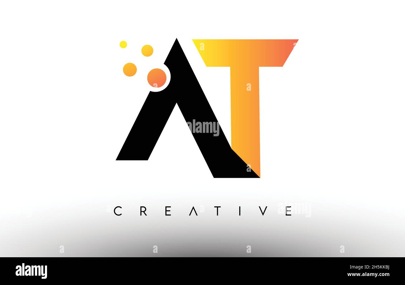 AT Black Orange Letter Logo Design. AT Icon with Dots and Bubbles ...