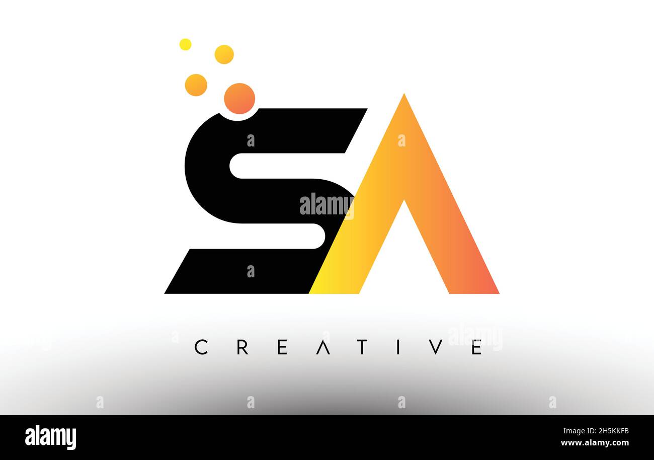 SA Black Orange Letter Logo Design. SA Icon with Dots and Bubbles ...