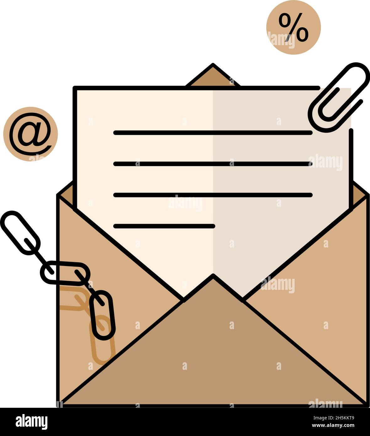 Open envelope with a clipped document. Official letter. Flat style ...
