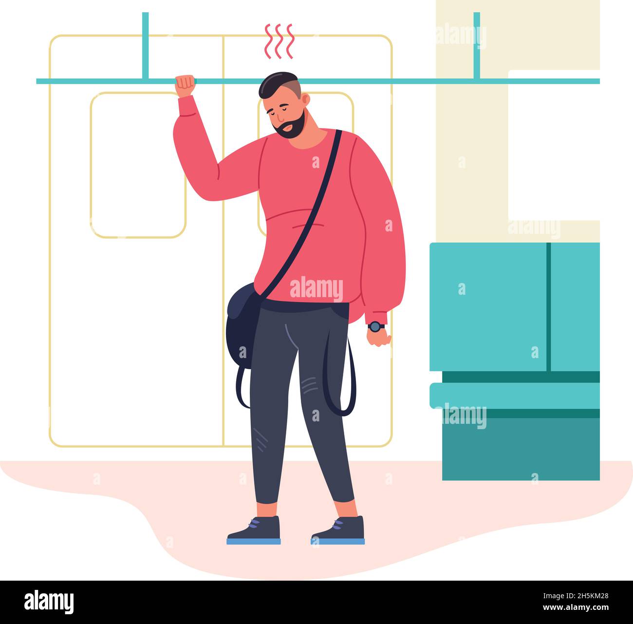 Depressed man in subway. Long drive home by public transport, vector ...