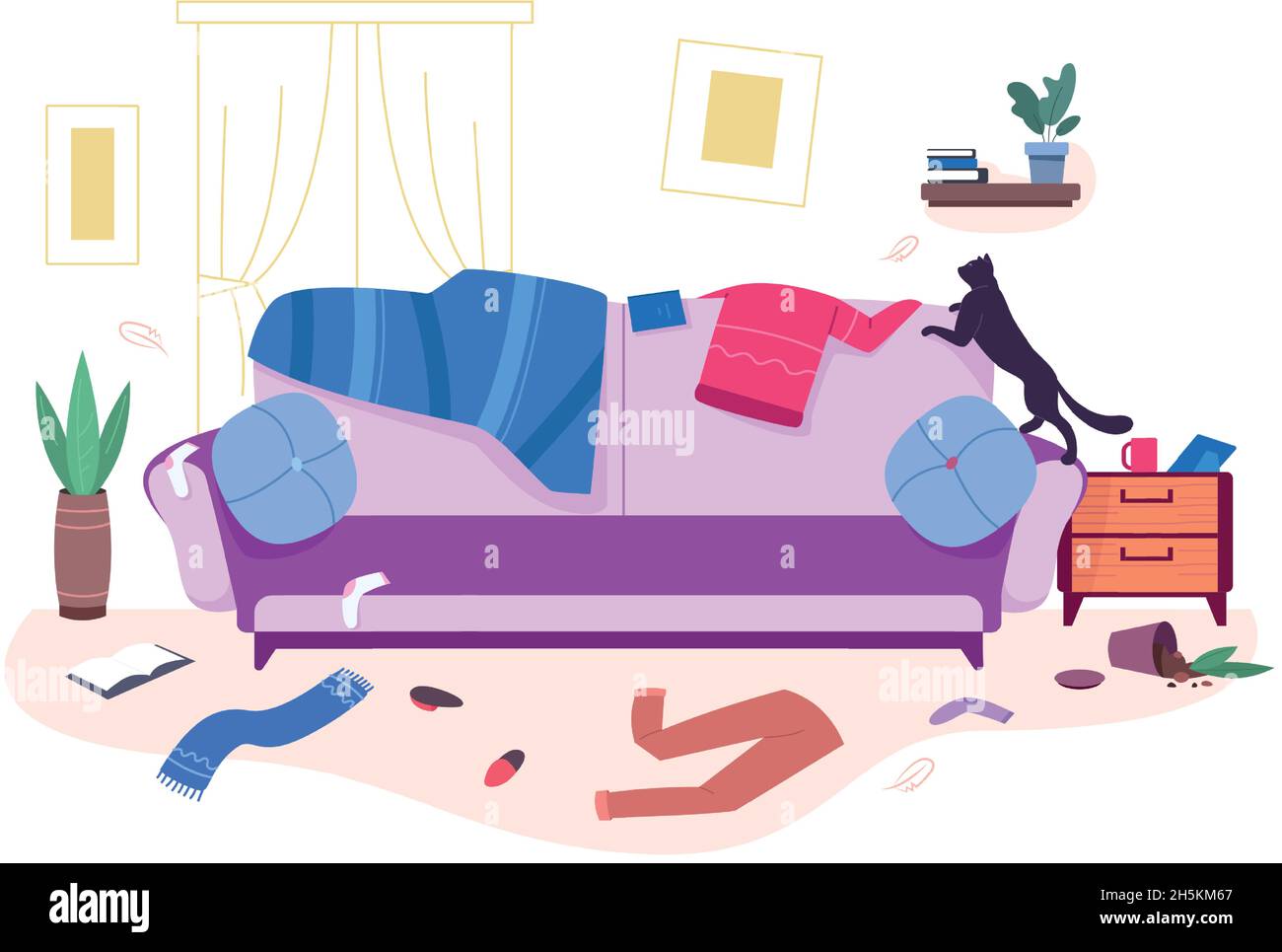 Disorderly room. Clutter interior mess house apartment, cluttered ...