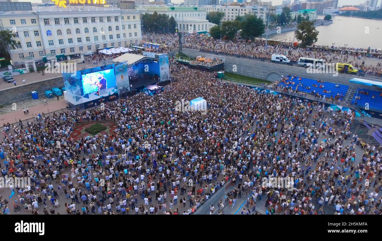 Ekaterinburg, Russia - August, 2019: Large crowd of people watching ...