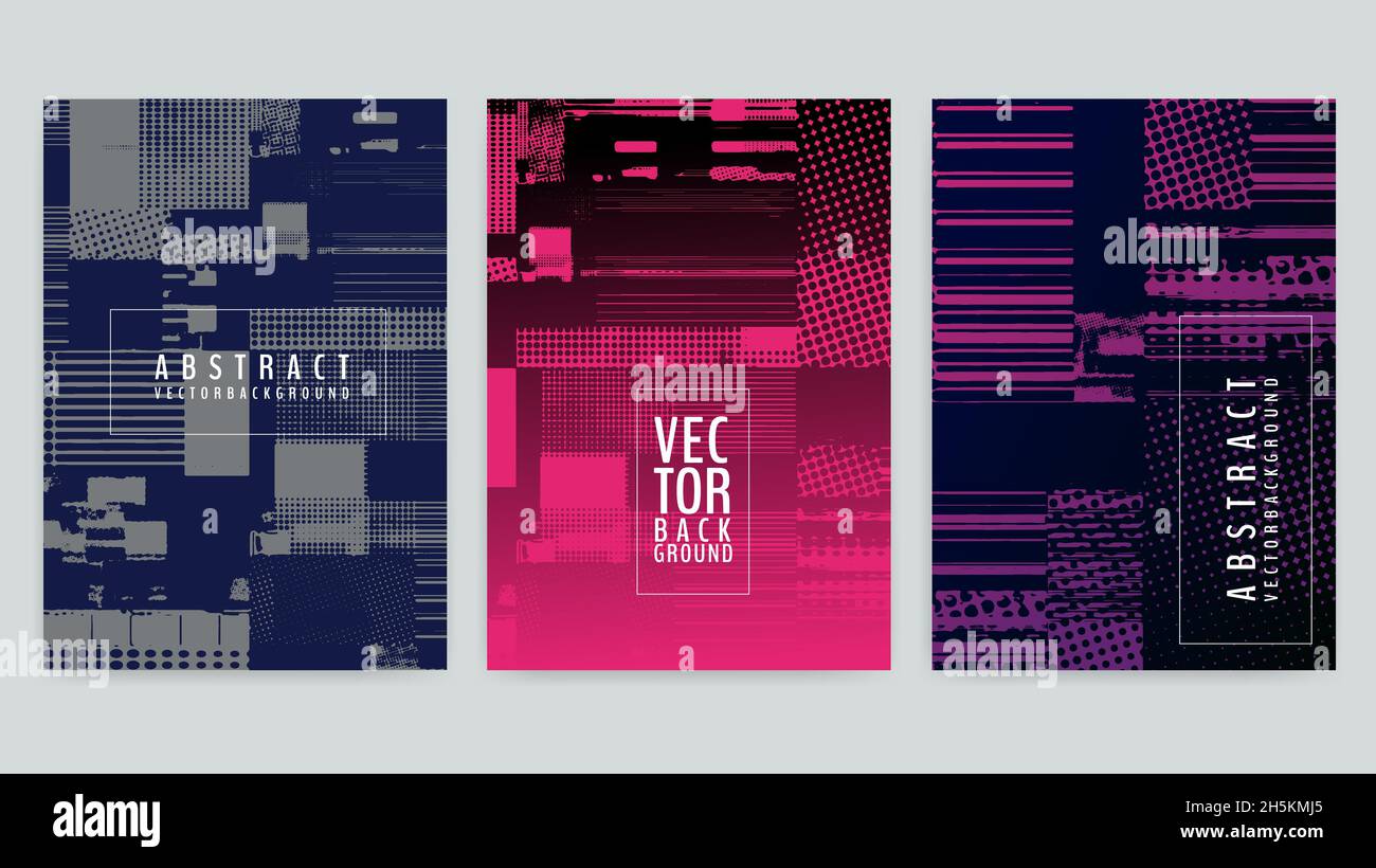 Set of abstract background cover designs. Screen error effect. Failure ...
