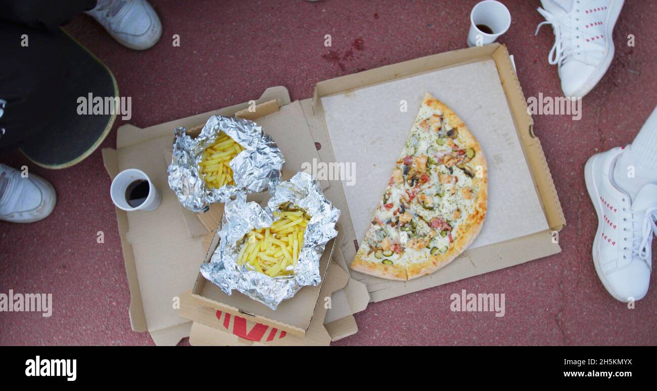 A top view of junk food on the ground Stock Photo - Alamy