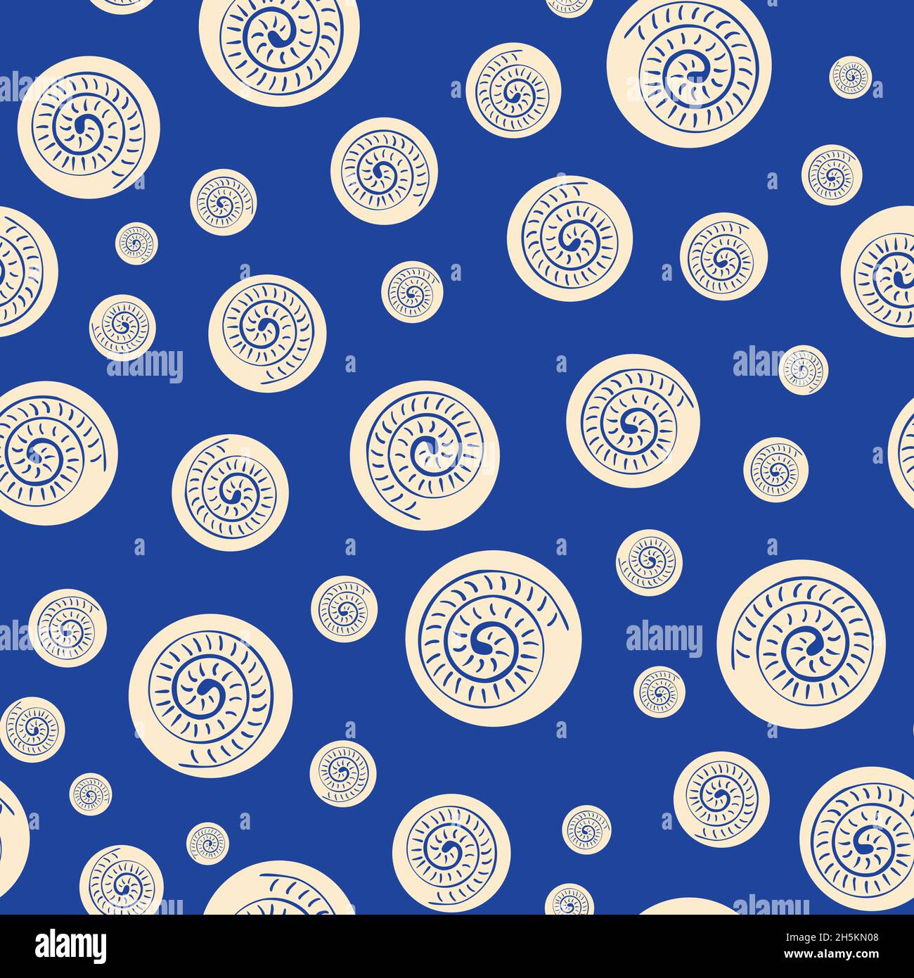 Ammonite vector seamless pattern background. Hand drawn ribbed spiral ...