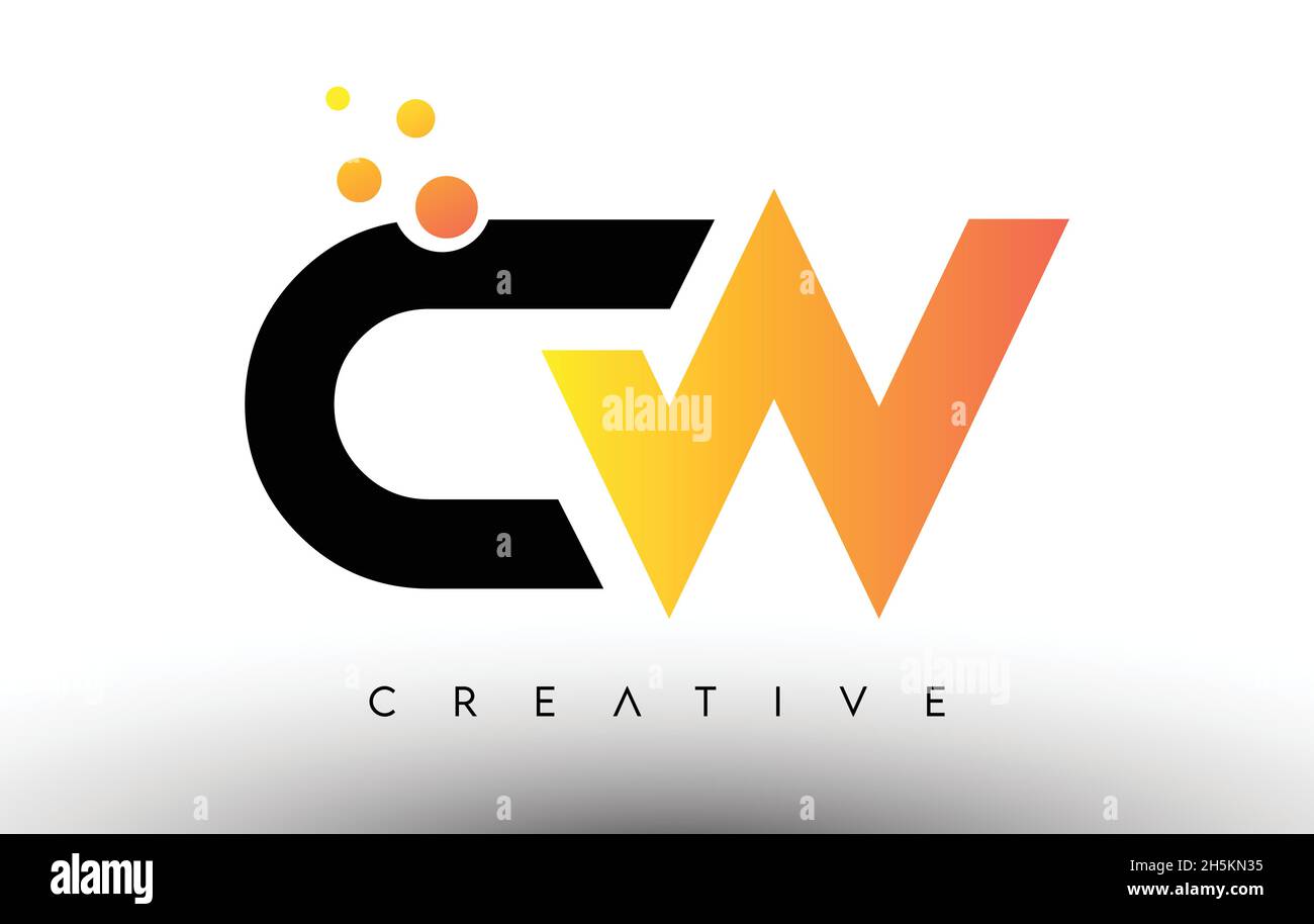 CW Black Orange Letter Logo Design. CW Icon with Dots and Bubbles ...