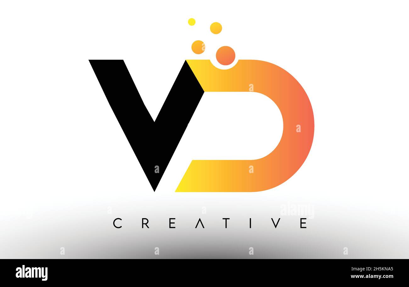 VD Black Orange Letter Logo Design. VD Icon with Dots and Bubbles ...