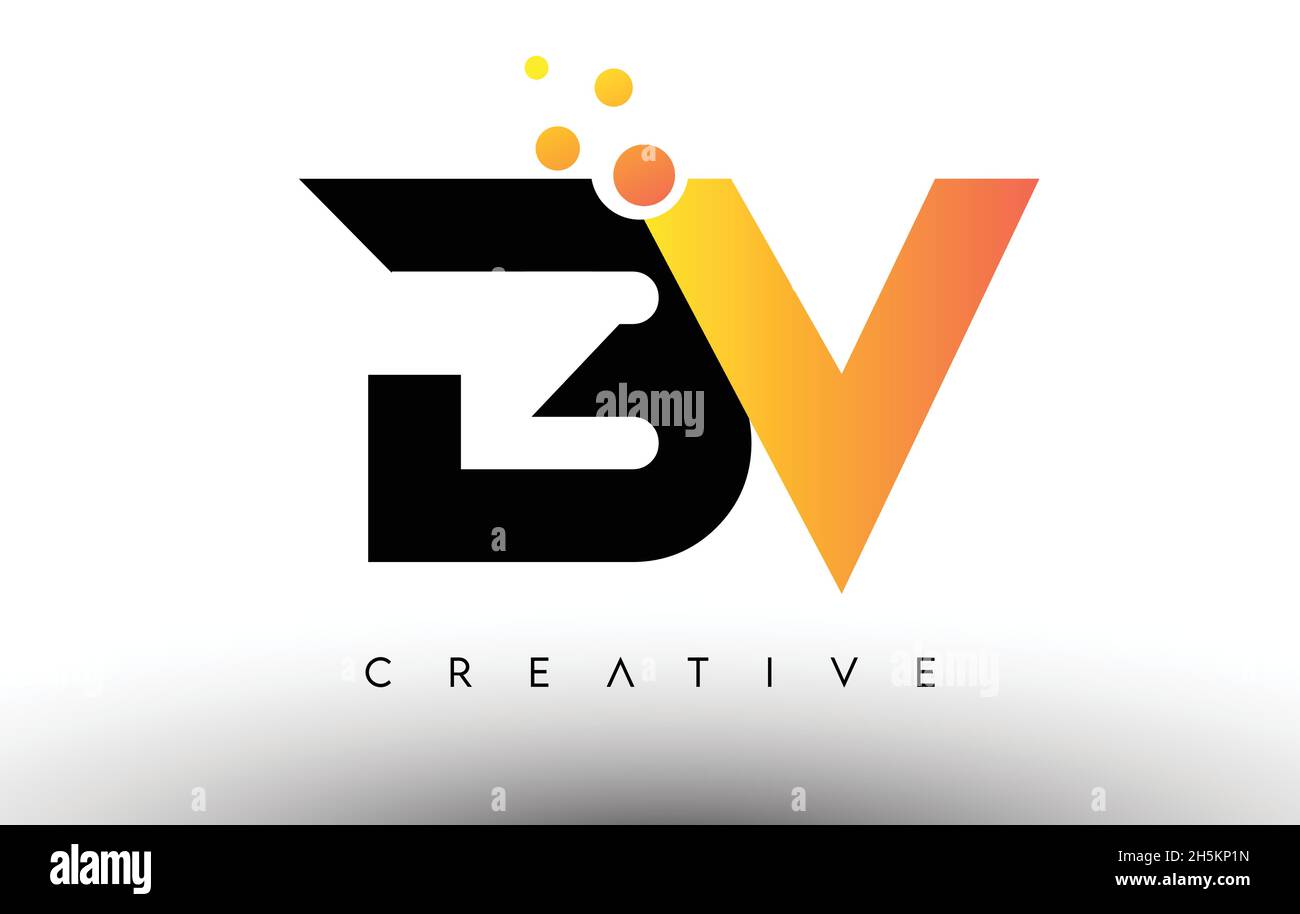 BV Black Orange Letter Logo Design. BV Icon with Dots and Bubbles ...