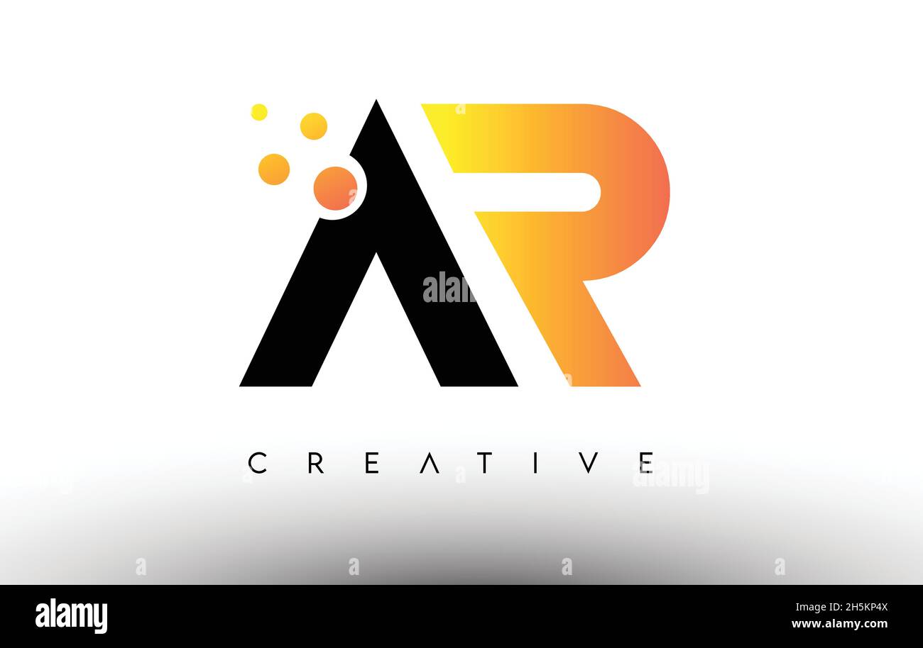 AR Black Orange Letter Logo Design. AR Icon with Dots and Bubbles Creative Letters Vector ...