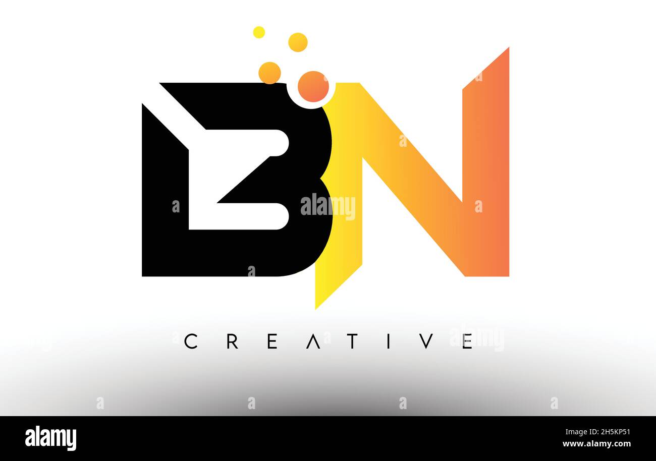 BN Black Orange Letter Logo Design. BN Icon with Dots and Bubbles ...