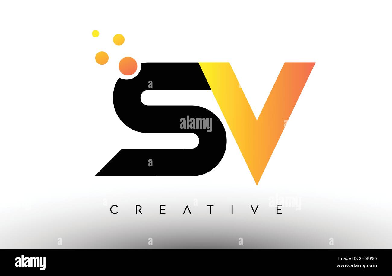 SV Black Orange Letter Logo Design. SV Icon with Dots and Bubbles ...
