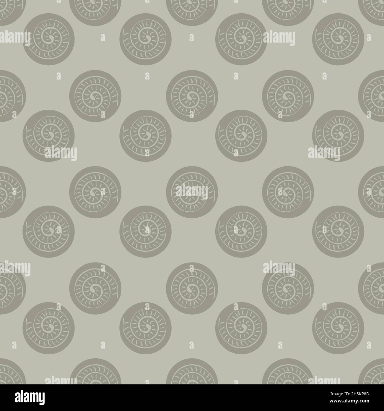 Ammonite vector seamless pattern background. Hand drawn ribbed spiral ...