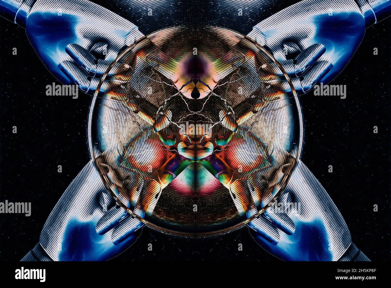 Abstract montage of hands pointing at each other is space Stock Photo ...