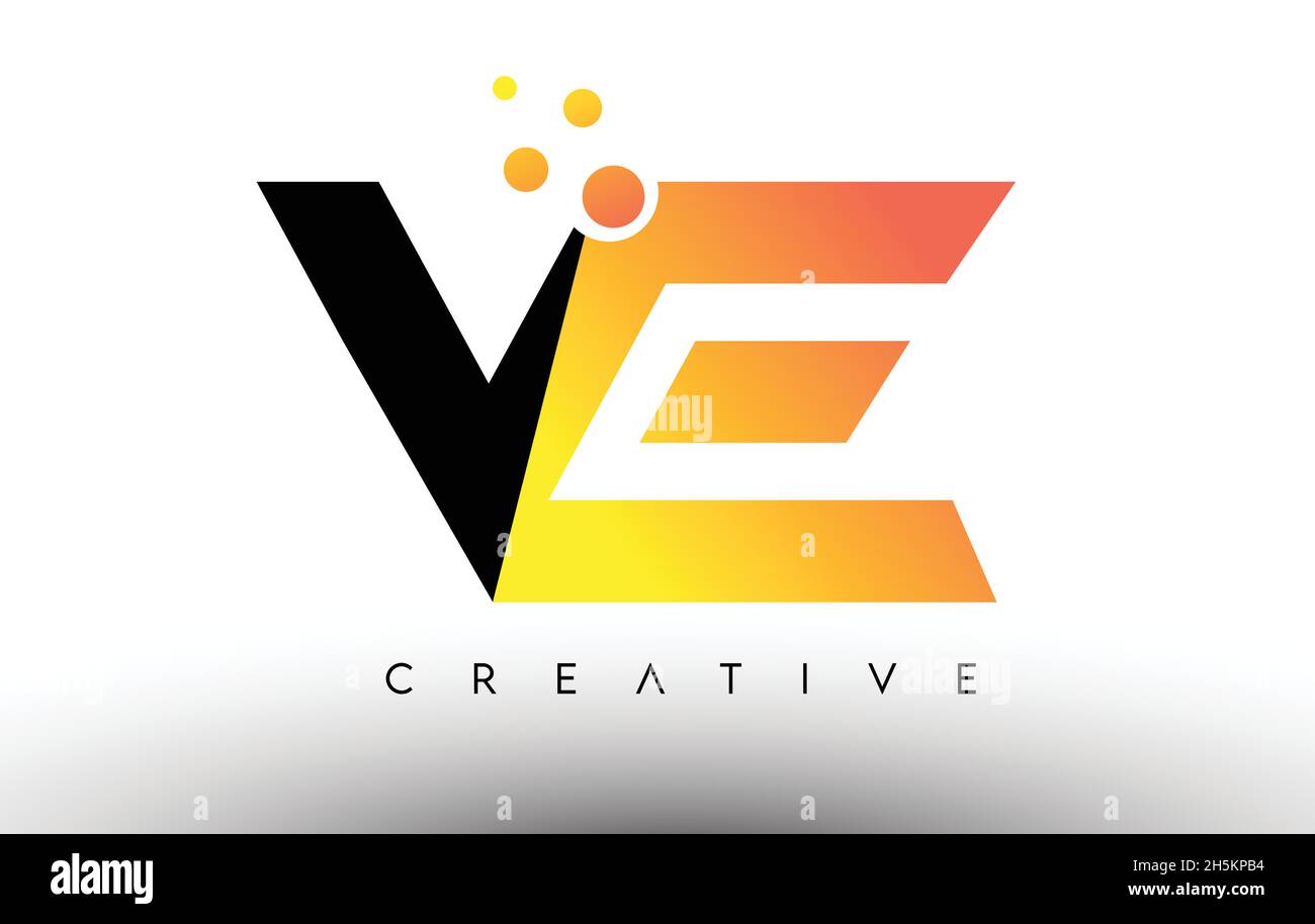 VE Black Orange Letter Logo Design. VE Icon with Dots and Bubbles ...