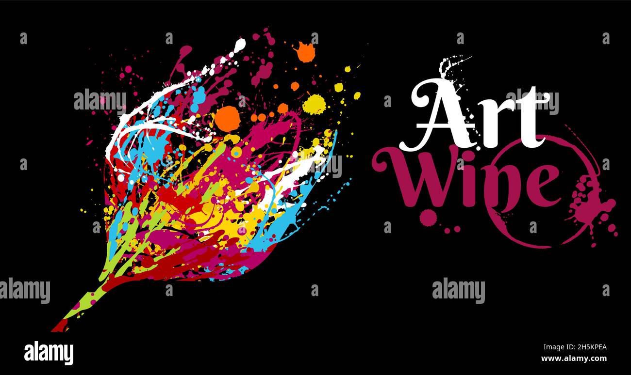 Illustration of wine glass with colorful paint stains. For event ...