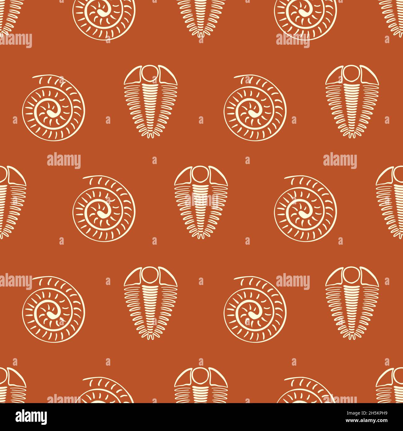 Ammonite trilobite vector seamless pattern background. Hand drawn ...