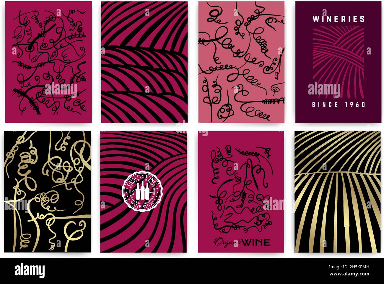 Design with illustration of tendrils and idea rows of vineyard. Vector ...