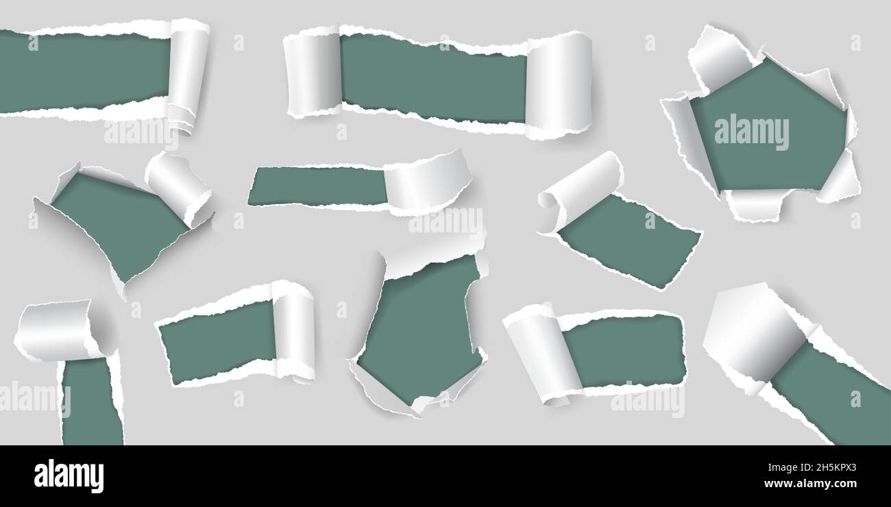 Holes in paper, bursting hole page gap with torn edge. Realistic ripped ...