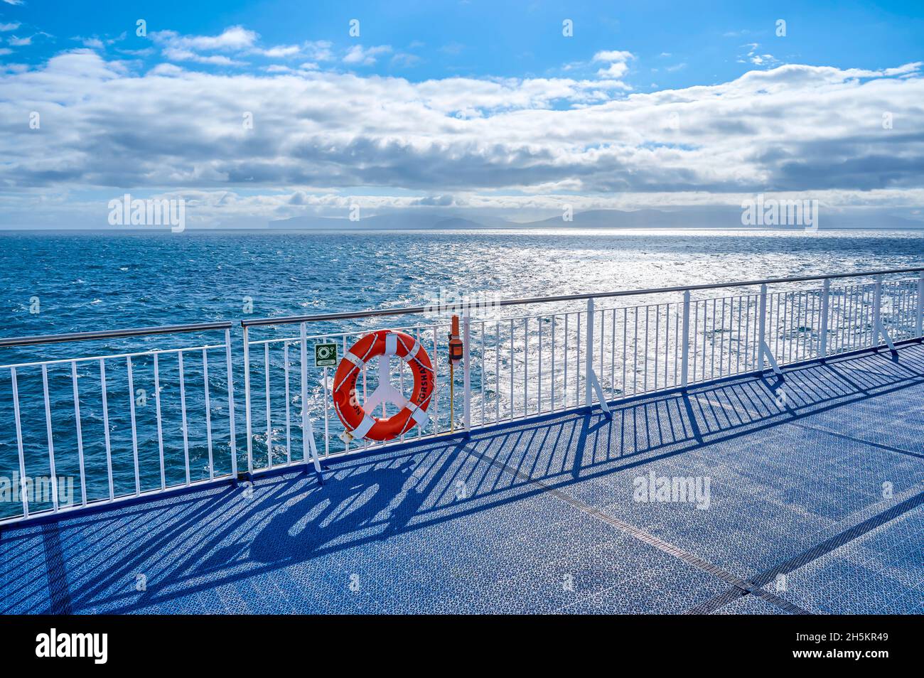 View of ship deck of the island ferry Norrona with a view of Faroe ...