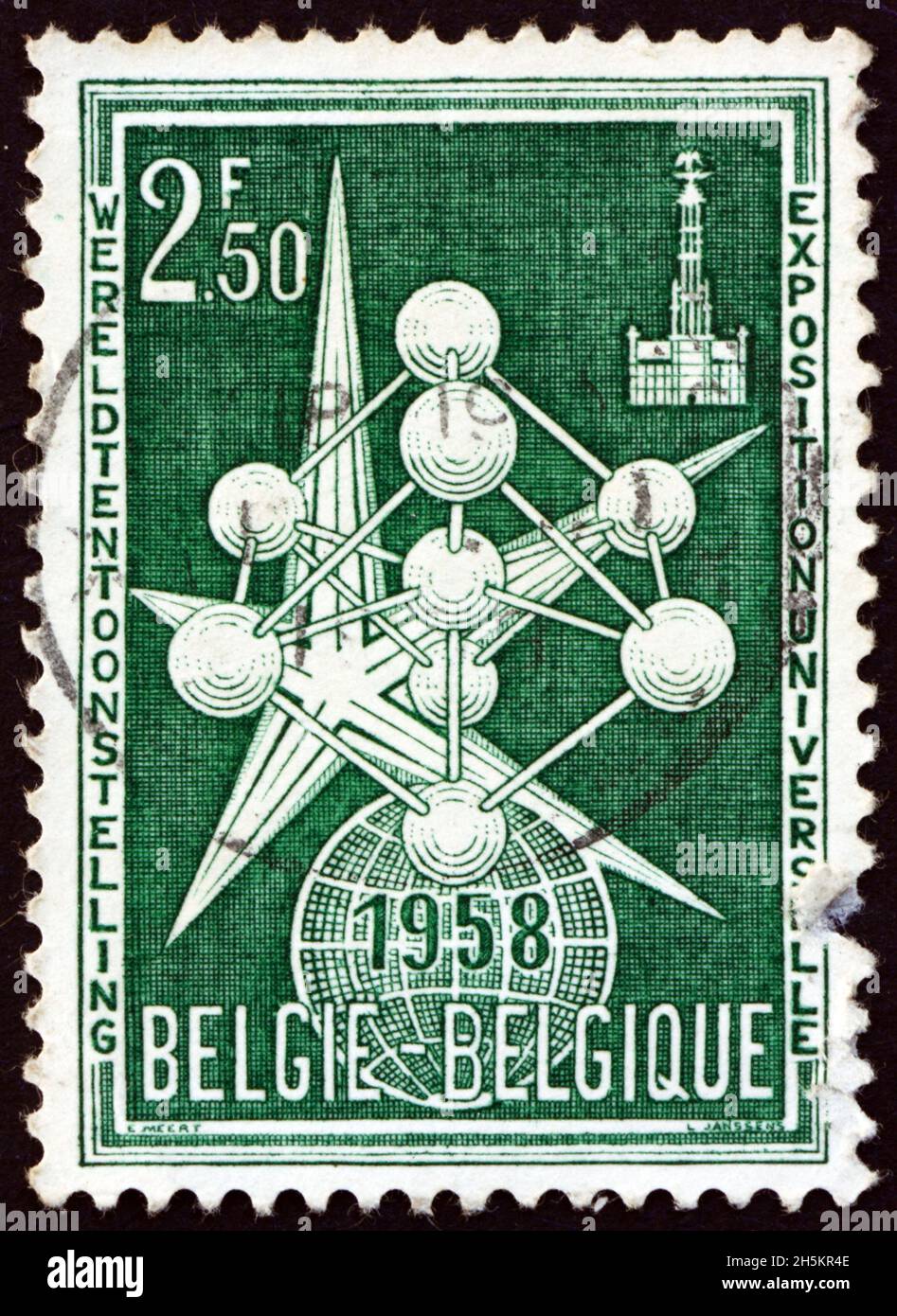 BELGIUM - CIRCA 1958: a stamp printed in Belgium shows The Atom and ...