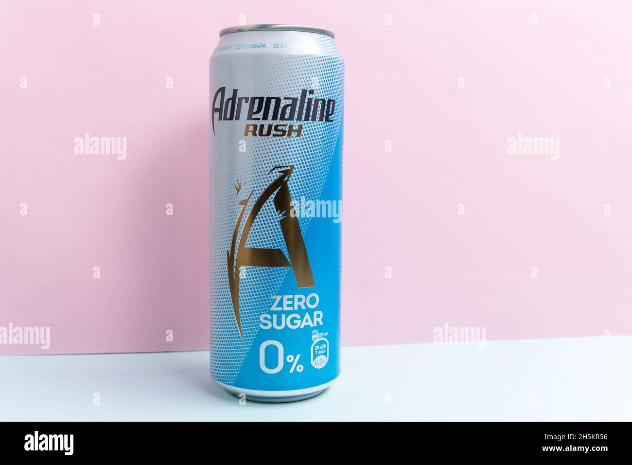 Tyumen, Russia-October 15, 2021: Adrenaline rush energy drink, metal ...