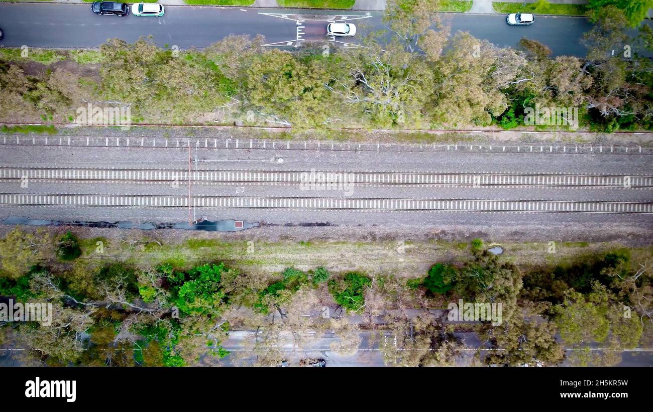 An aerian view of train rails Stock Photo - Alamy