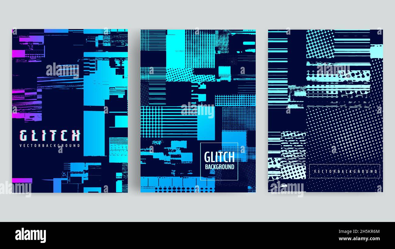 Set of abstract background cover designs. Screen error effect. Failure ...