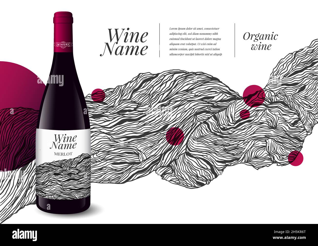 background illustration with grape stump lines. Wine strain silhouette ...