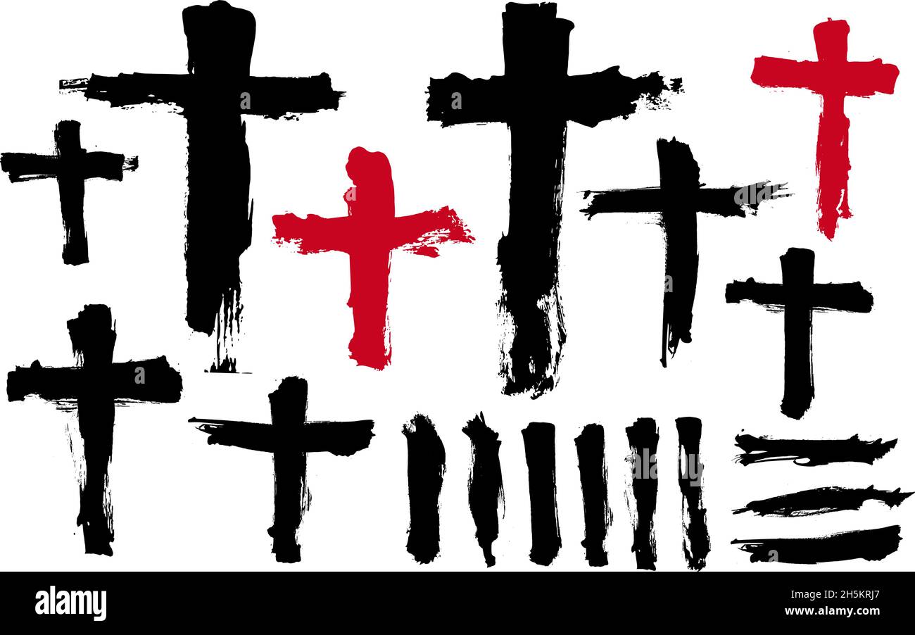 Cross drawing. Hand drawn cross. Religious symbol. Set of grunge style ...